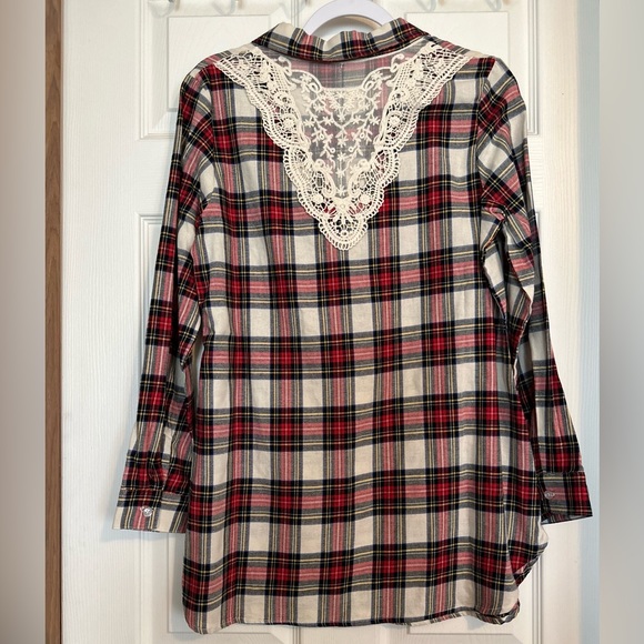Tops | Red And White Lace Plaid Flannel L | Poshmark